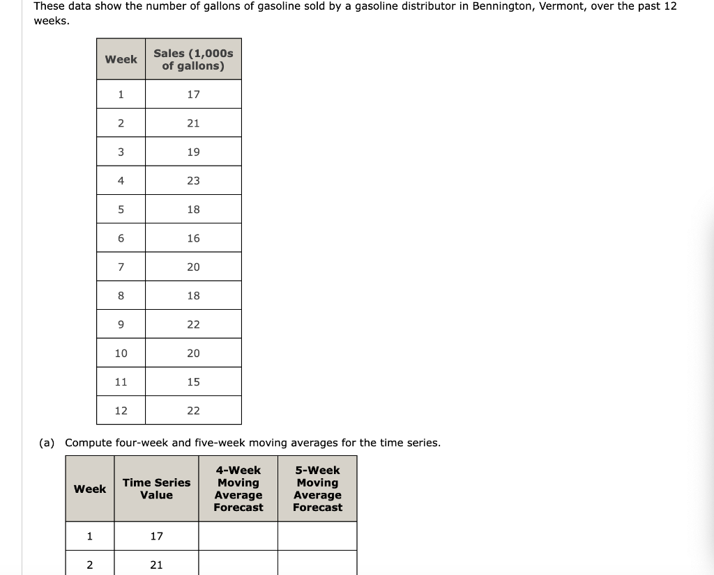 Solved (a) Compute four-week and five-week moving averages | Chegg.com