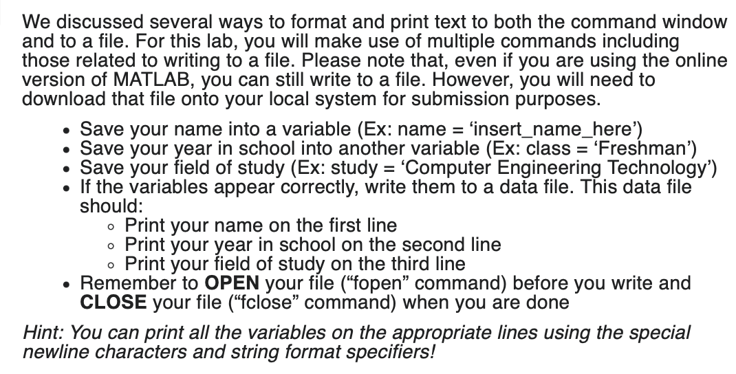 Solved We discussed several ways to format and print text to | Chegg.com