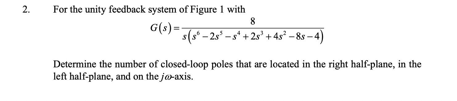 Solved 2. For the unity feedback system of Figure 1 with | Chegg.com