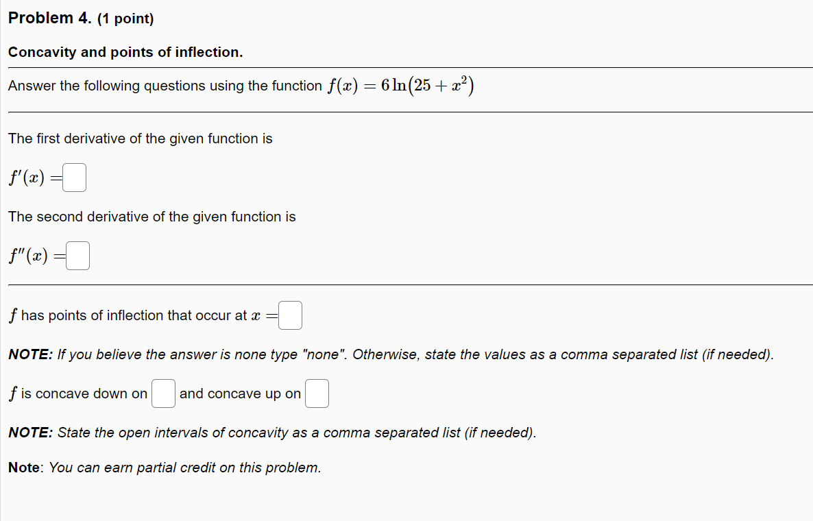 Solved Problem 4. (1 point) Concavity and points of | Chegg.com