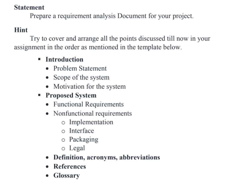 Statement Prepare a requirement analysis Document for | Chegg.com