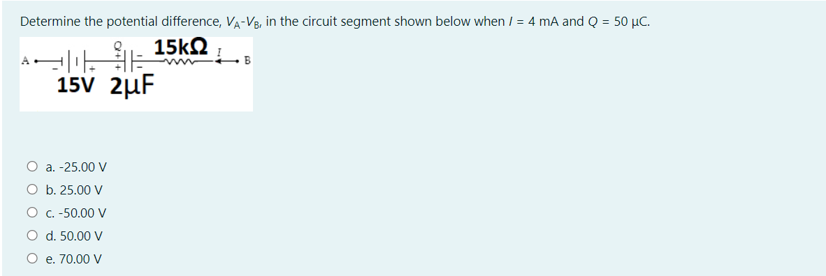 Solved Determine the potential difference, VA-VB, in the | Chegg.com