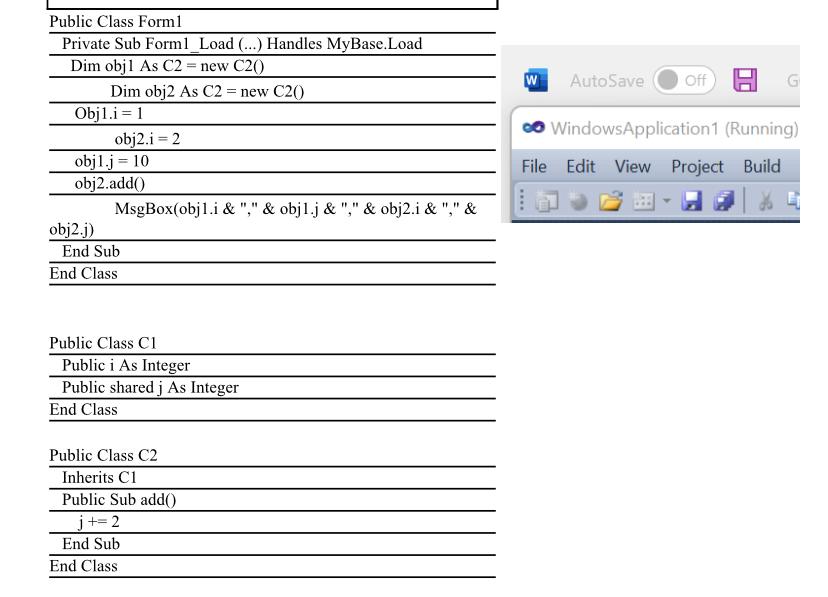 Solved End Class Public Class C1 Public i As Integer Public | Chegg.com