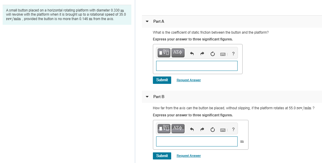 Solved A small button placed on a horizontal rotating | Chegg.com