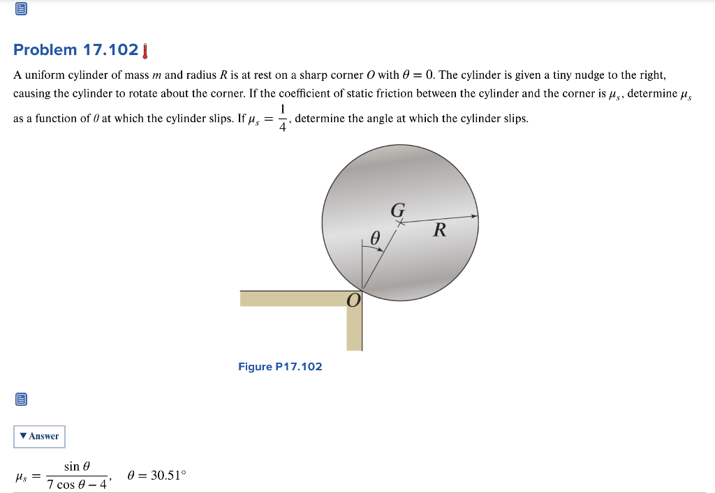 Solved A uniform cylinder of mass m and radius R is at rest | Chegg.com