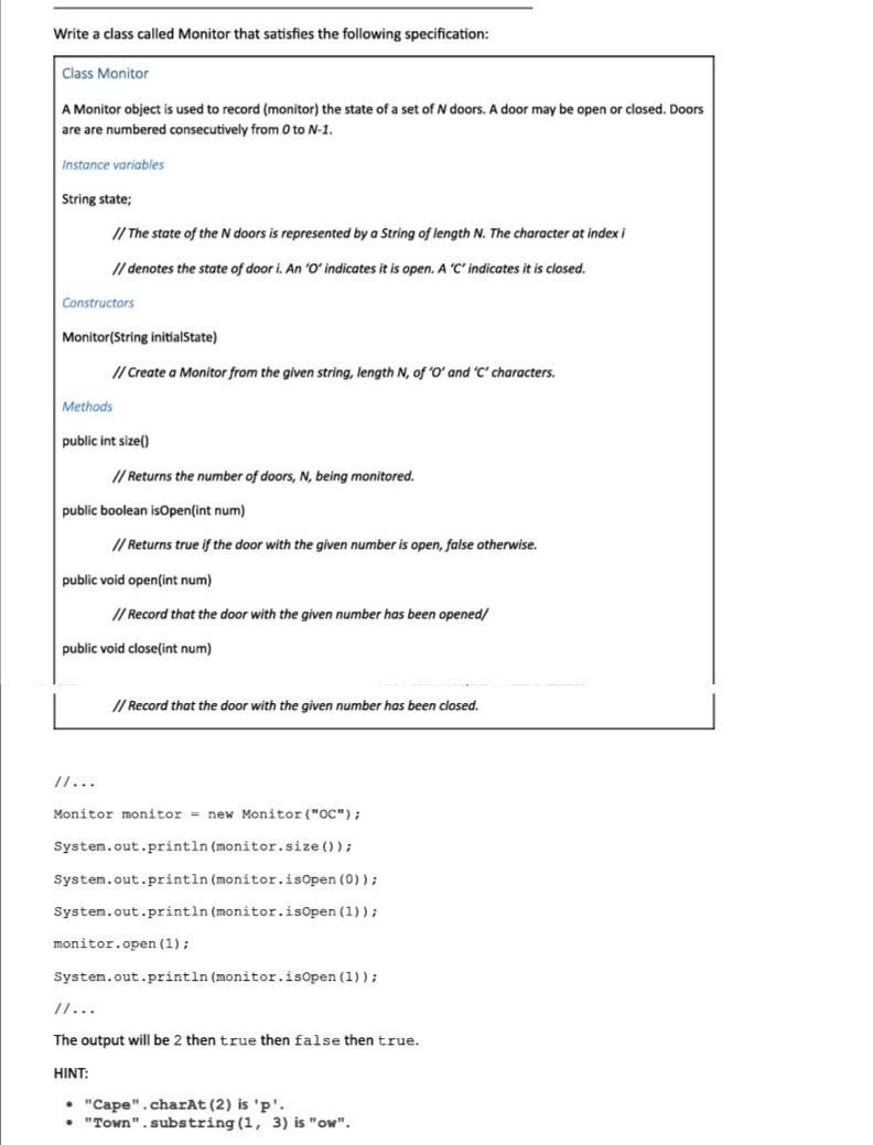Solved Write a class called Monitor that satisfies the | Chegg.com