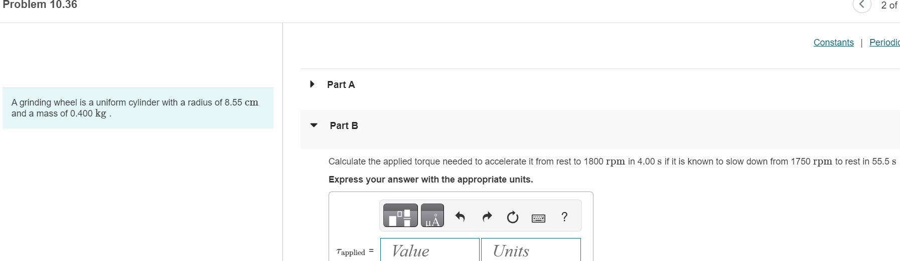 Solved send to expertA grinding wheel is a uniform cylinder | Chegg.com