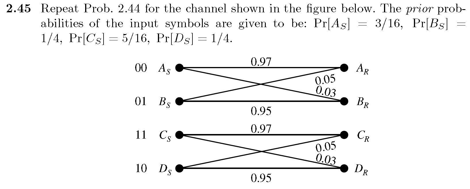 = 3/16, Pr[Bs] 2.45 Repeat Prob. 2.44 for the channel | Chegg.com
