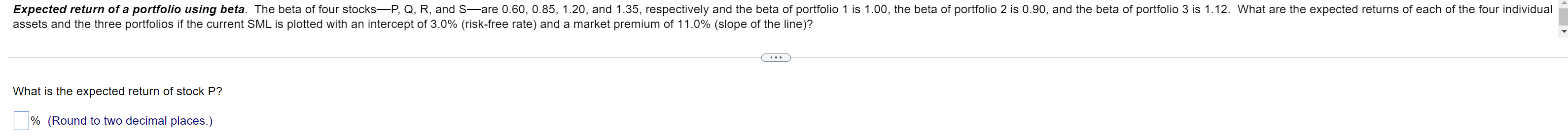 Solved Expected return of a portfolio using beta. The beta | Chegg.com