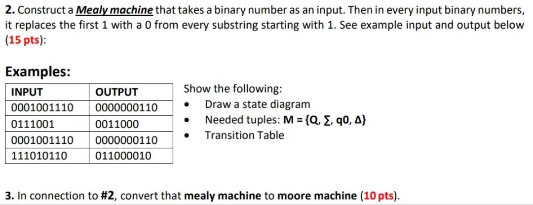 Solved 2. Construct a Mealy machine that takes a binary | Chegg.com