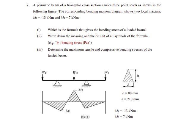Solved 2. A prismatic beam of a triangular cross section | Chegg.com