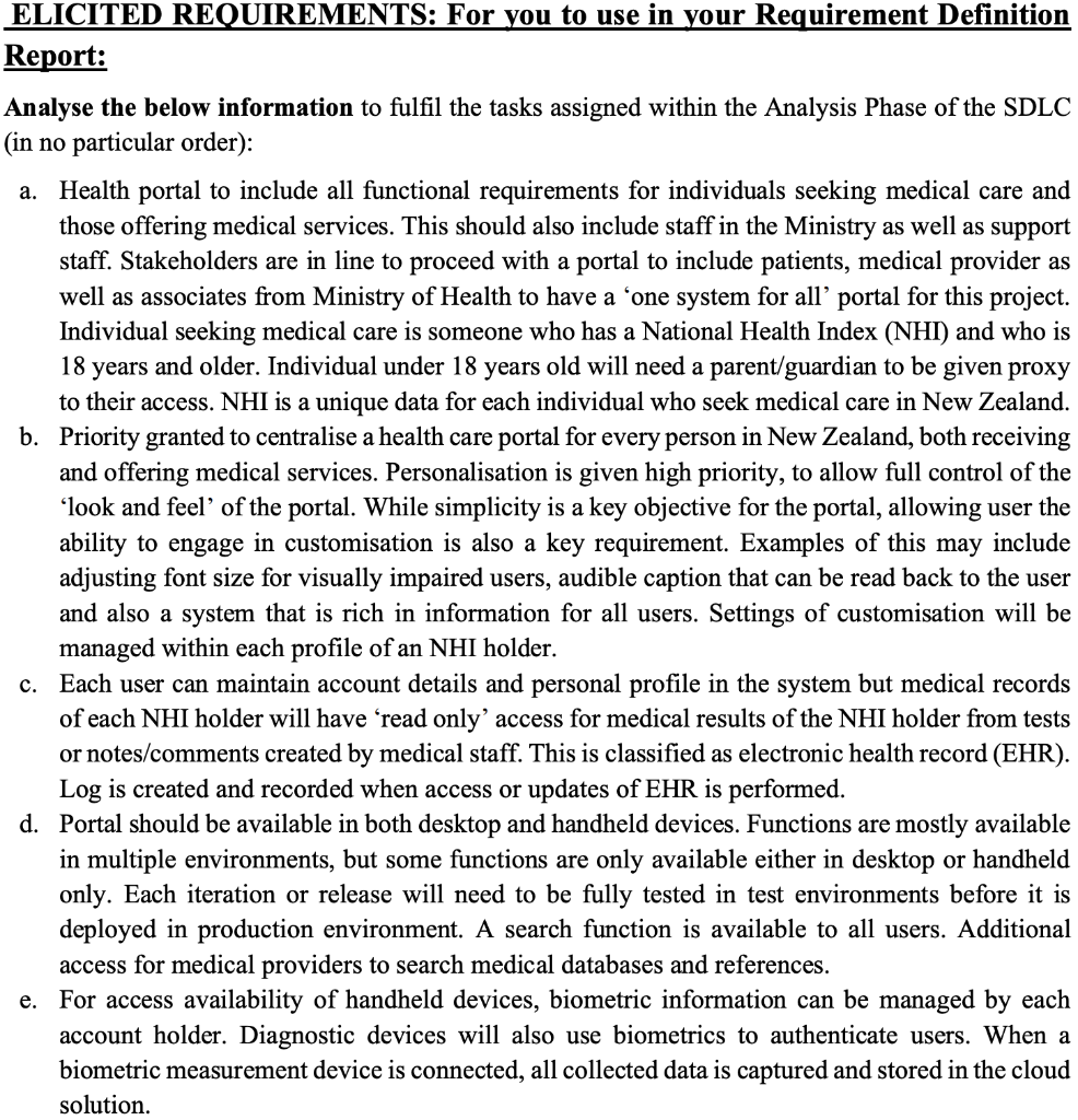 Solved TASKS 1. Requirements Definition Report (40 marks) | Chegg.com