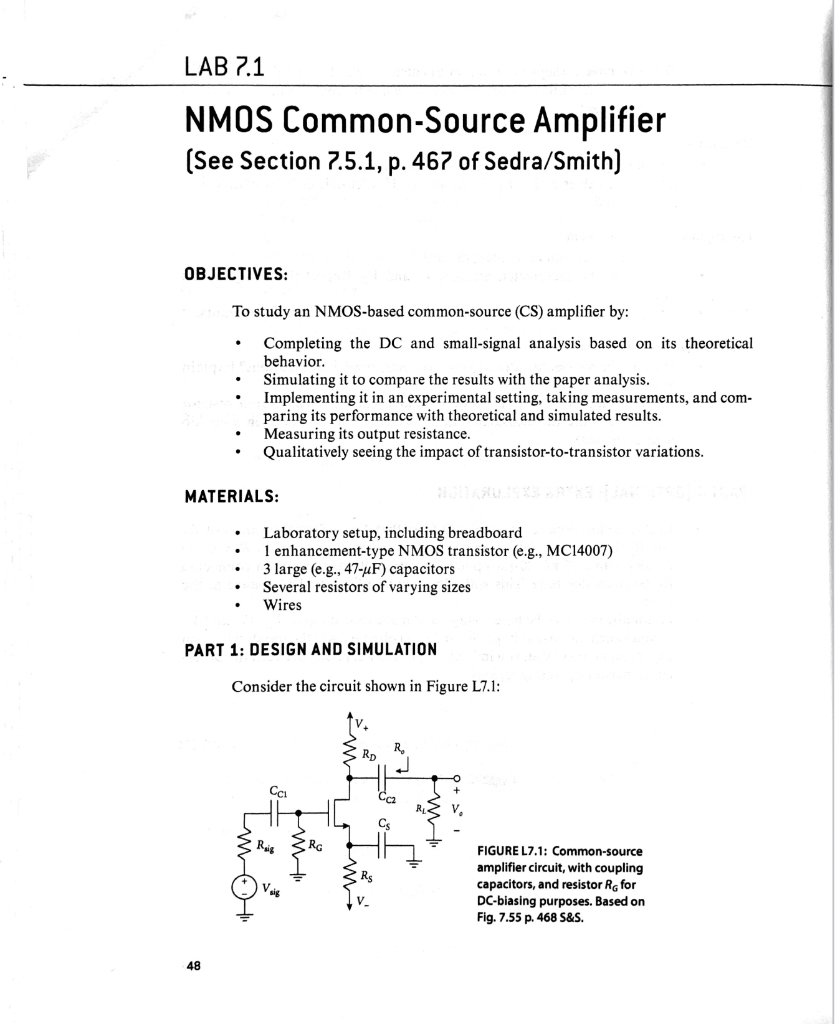 Solved LAB 7.1 NMOS Common-Source Amplifier (See Section | Chegg.com
