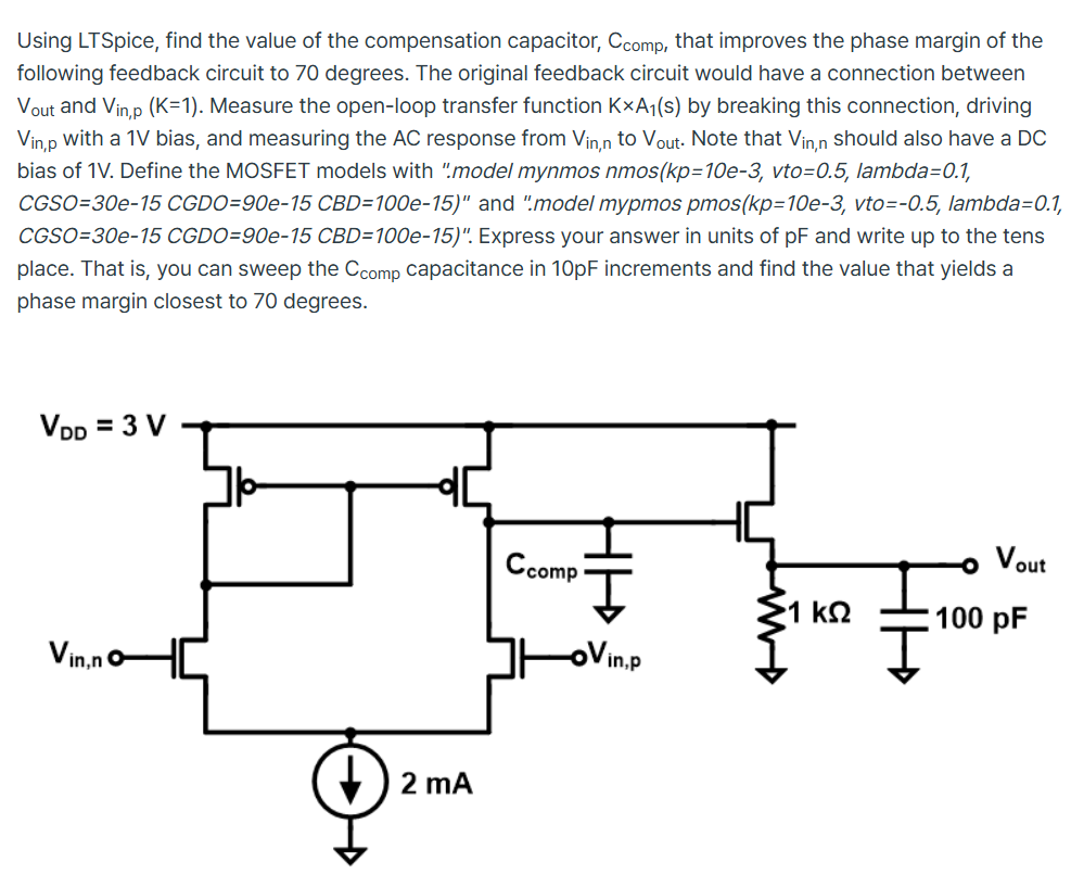 Solved Using LTSpice, find the value of ﻿the compensation | Chegg.com