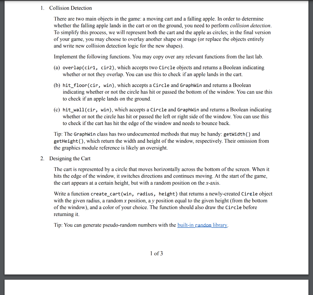 1. Collision Detection There are two main objects in | Chegg.com