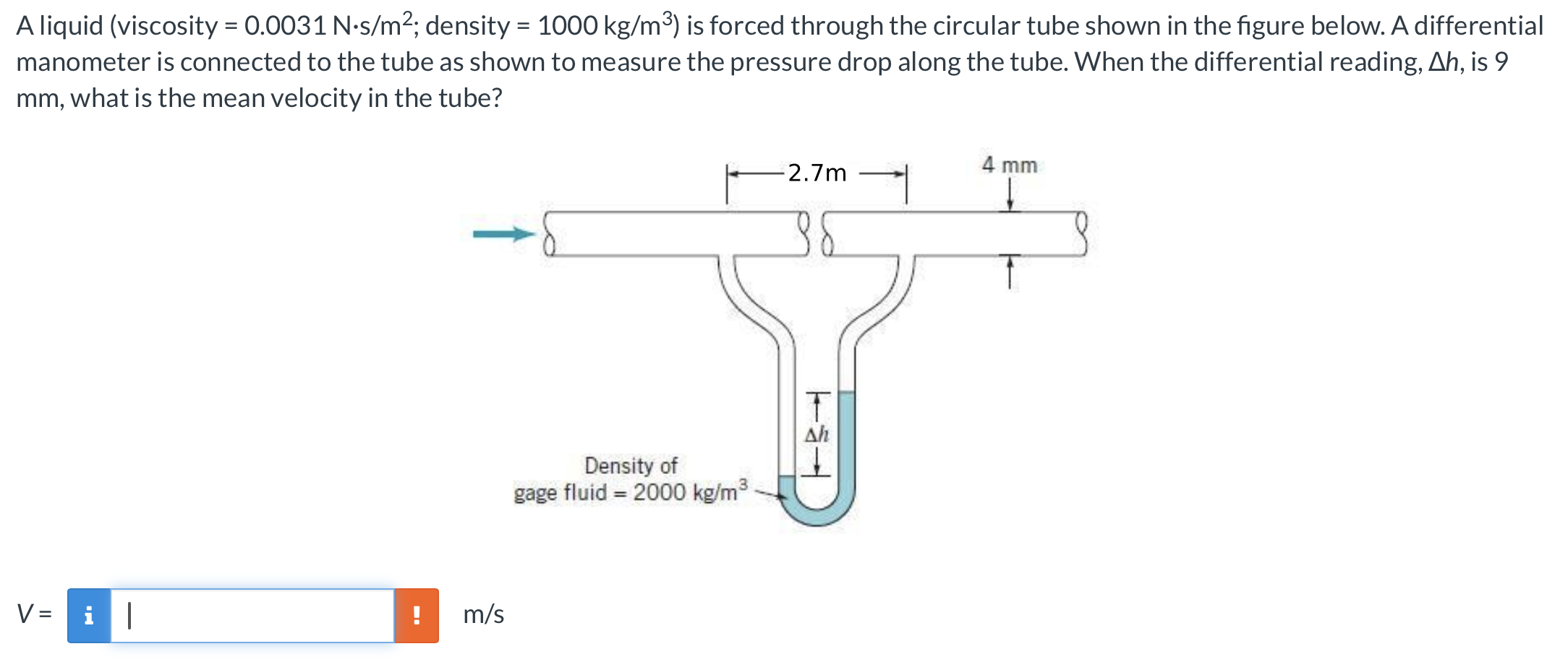 Solved A liquid (viscosity =0.0031N*sm2; density =1000kgm3 ) | Chegg.com