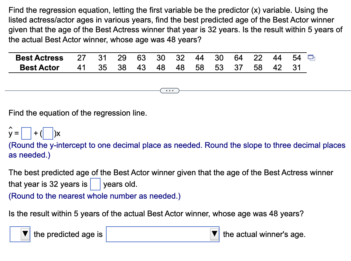 Solved Find the regression equation, letting the first | Chegg.com