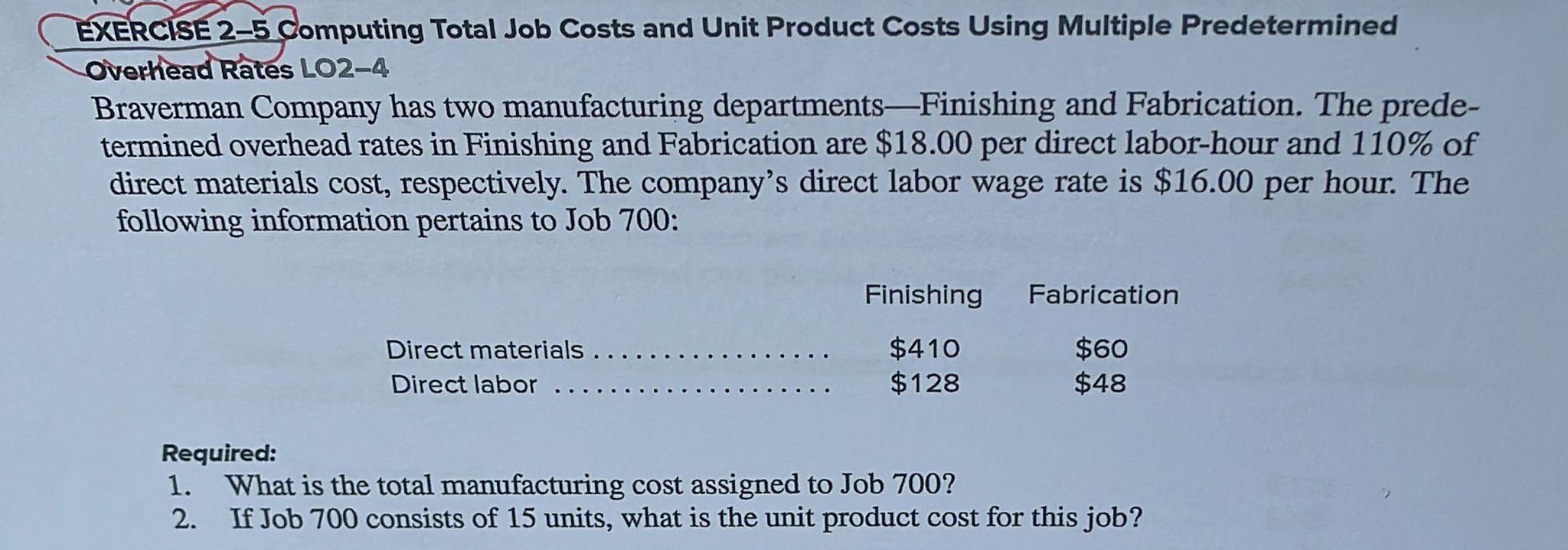 Solved EXERCISE 2-5 Computing Total Job Costs and Unit | Chegg.com