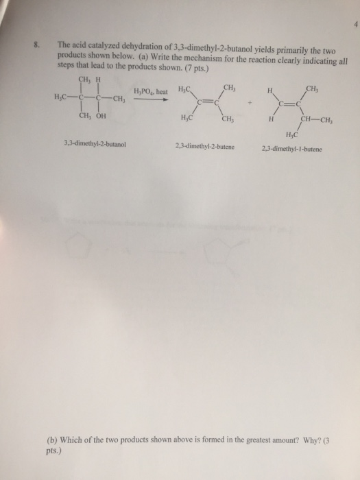 Solved The acid catalyzed dehydration of | Chegg.com