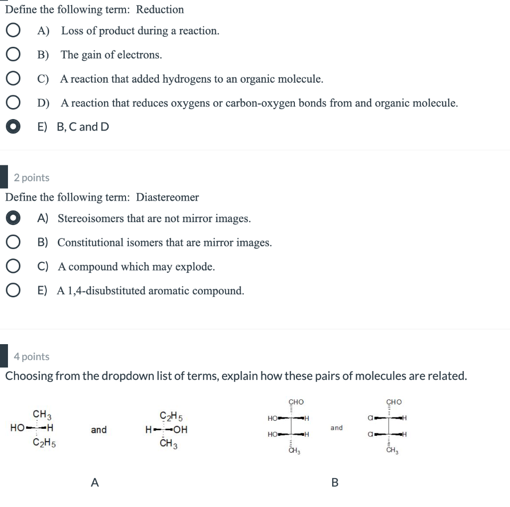 Solved Define the following term: Reduction A) Loss of | Chegg.com