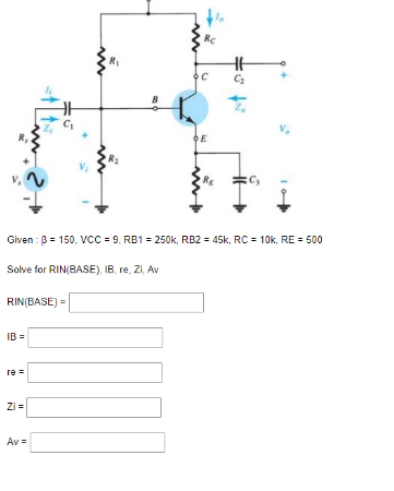 Solved R₂ RIN(BASE) = IB= Solve for RIN(BASE), IB, re, Zi, | Chegg.com