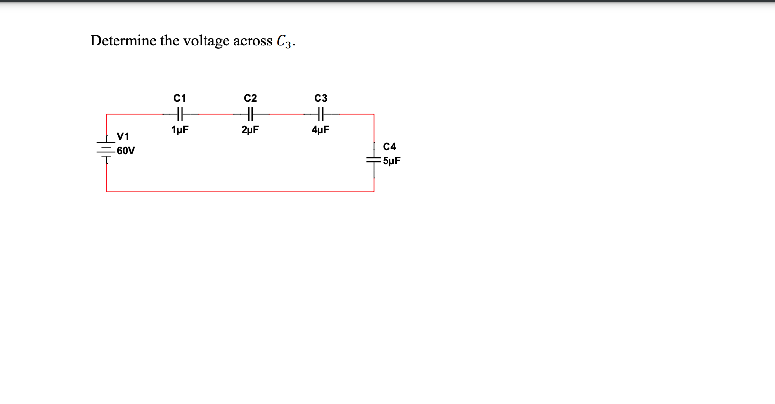 Solved Determine the voltage across C3. . C3 C1 HE 1uF C2 HE | Chegg.com