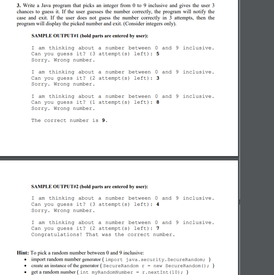 Solved 3. Write a Java program that picks an integer from 0 | Chegg.com