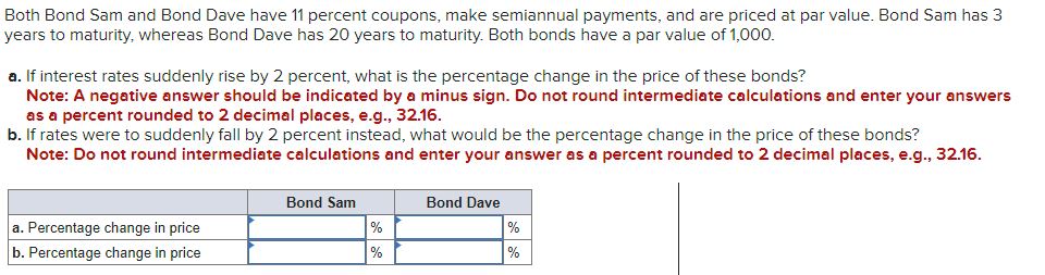 Solved Both Bond Sam and Bond Dave have 11 percent coupons, | Chegg.com
