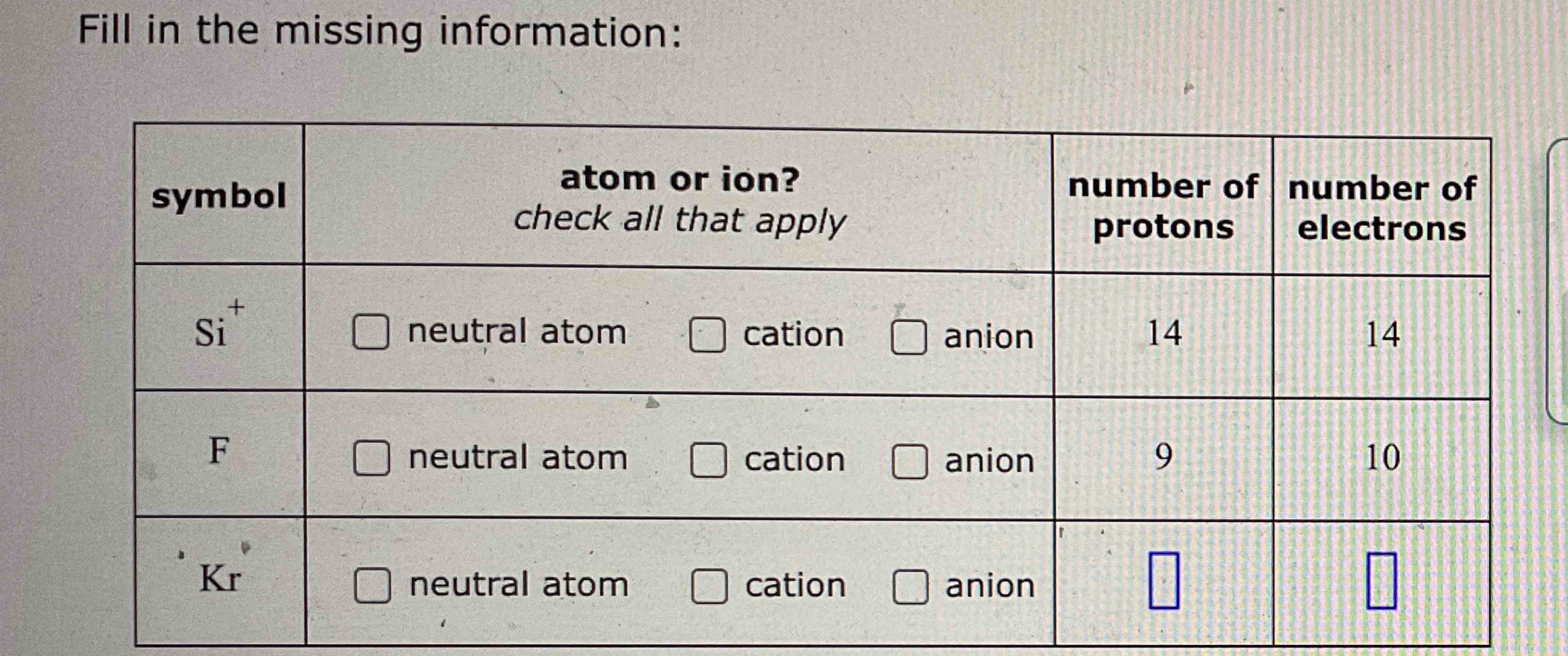Solved Fill in the missing information: | Chegg.com