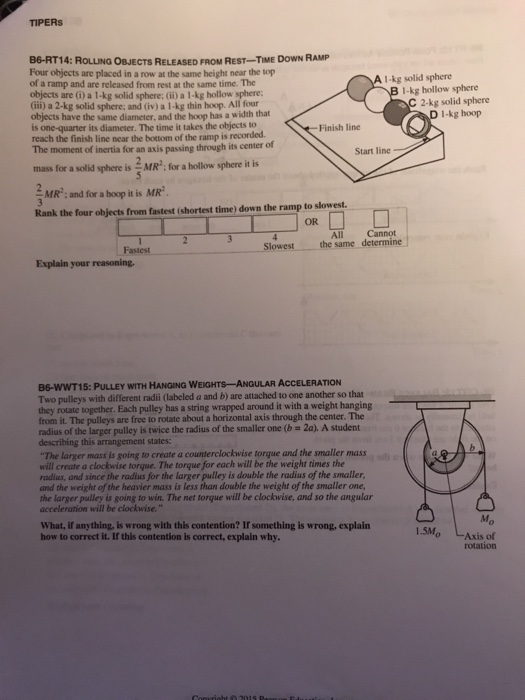Solved TIPERS B6-RT14: ROLLING OBJECTS RELEASED FROM | Chegg.com