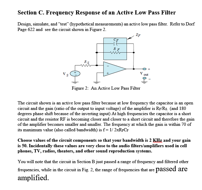 Section C. Frequency Response of an Active Low Pass | Chegg.com