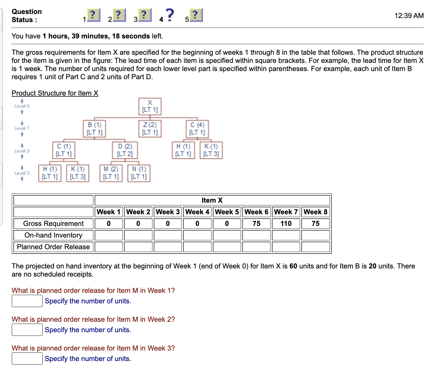 Solved The gross requirements for Item X are specified for | Chegg.com