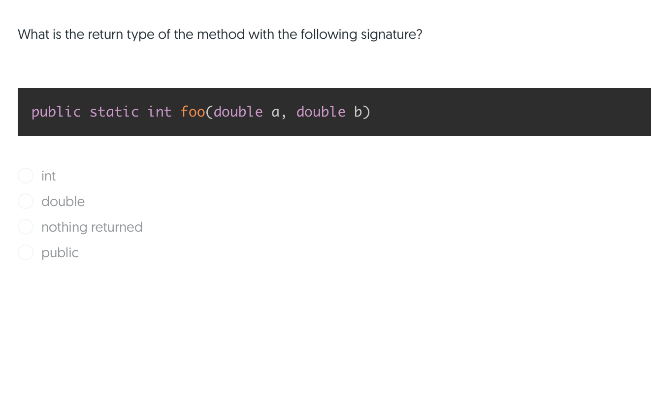 Solved What is the return type of the method with the | Chegg.com