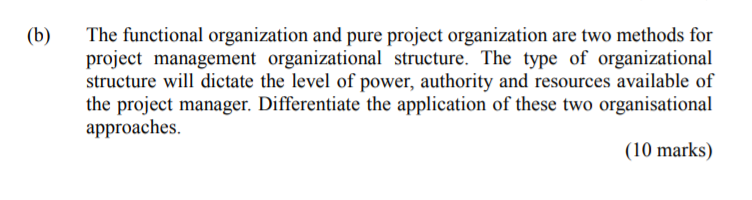 Solved (b) The functional organization and pure project | Chegg.com