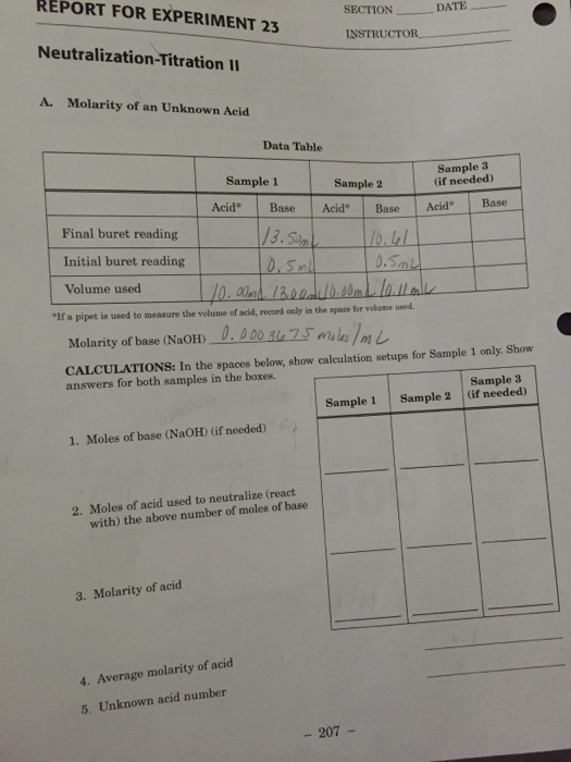 Solved REPORT FOR EXPERIMENT 23 Neutralization-Titration II | Chegg.com