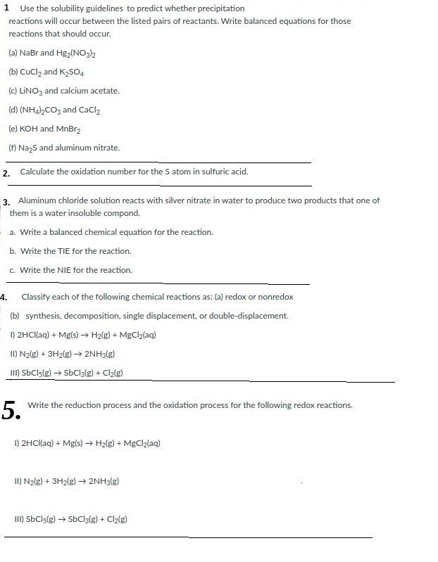 Solved 1 Use the solubility guidelines to predict whether | Chegg.com