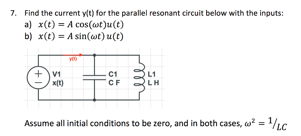 Solved Find the current y(t) for the parallel resonant | Chegg.com