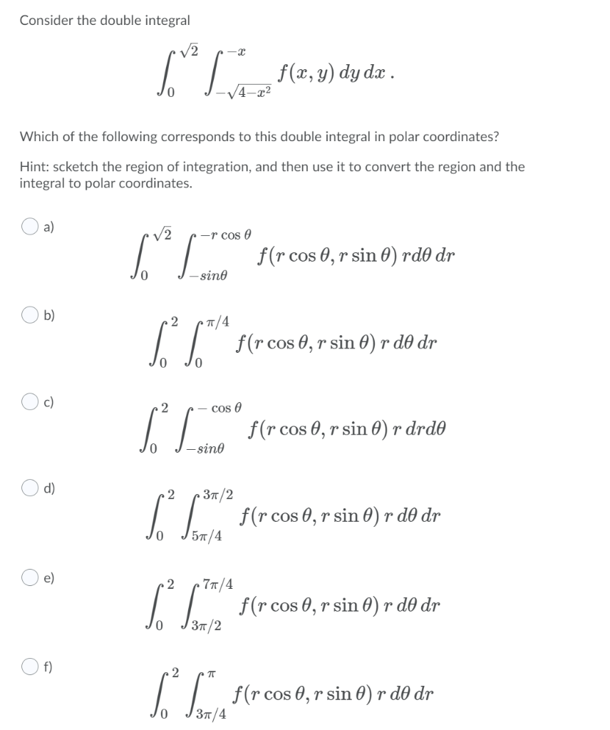 Solved Consider the double integral 2 -2 SL f(x,y) dy dx . | Chegg.com
