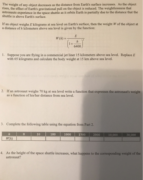 Solved The weight of any object decreases as the distance | Chegg.com