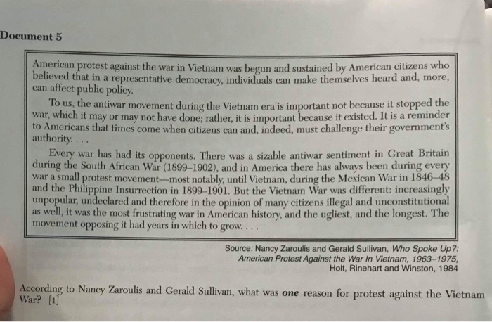 Solved Document 5 American protest against the war in | Chegg.com