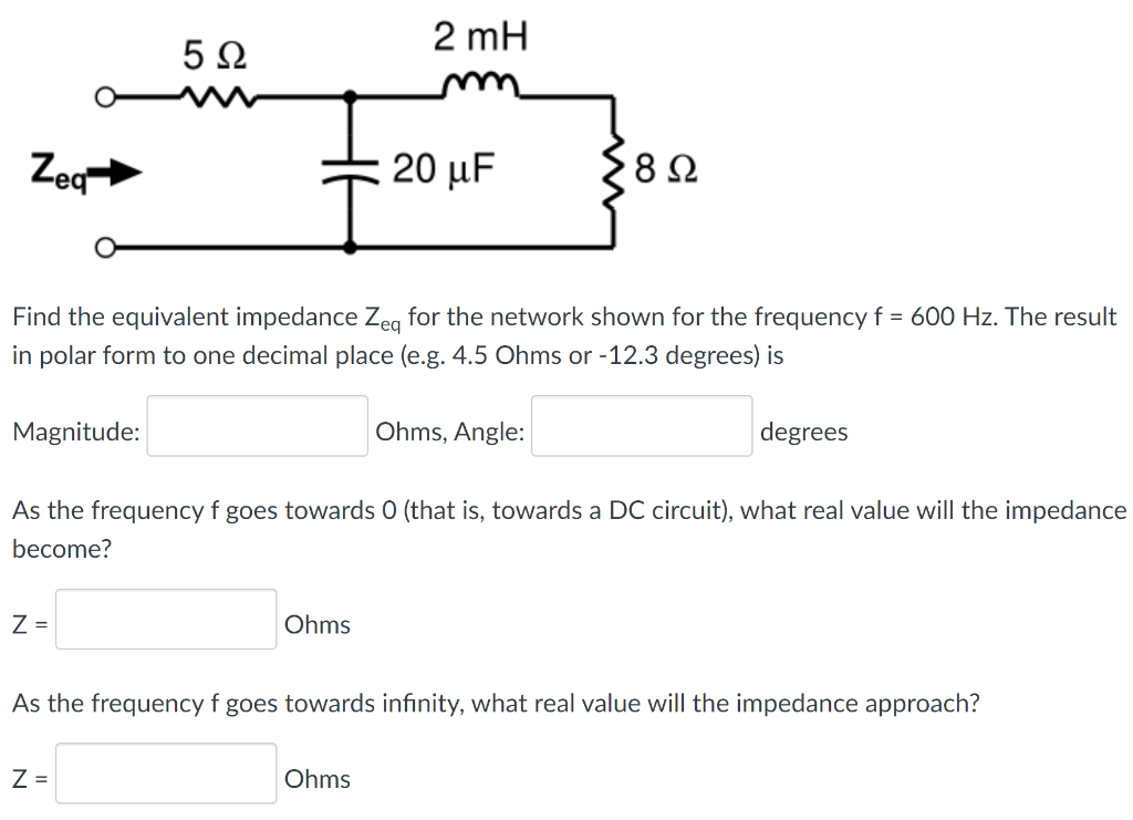 Solved Find the equivalent impedance Zeq for the network | Chegg.com