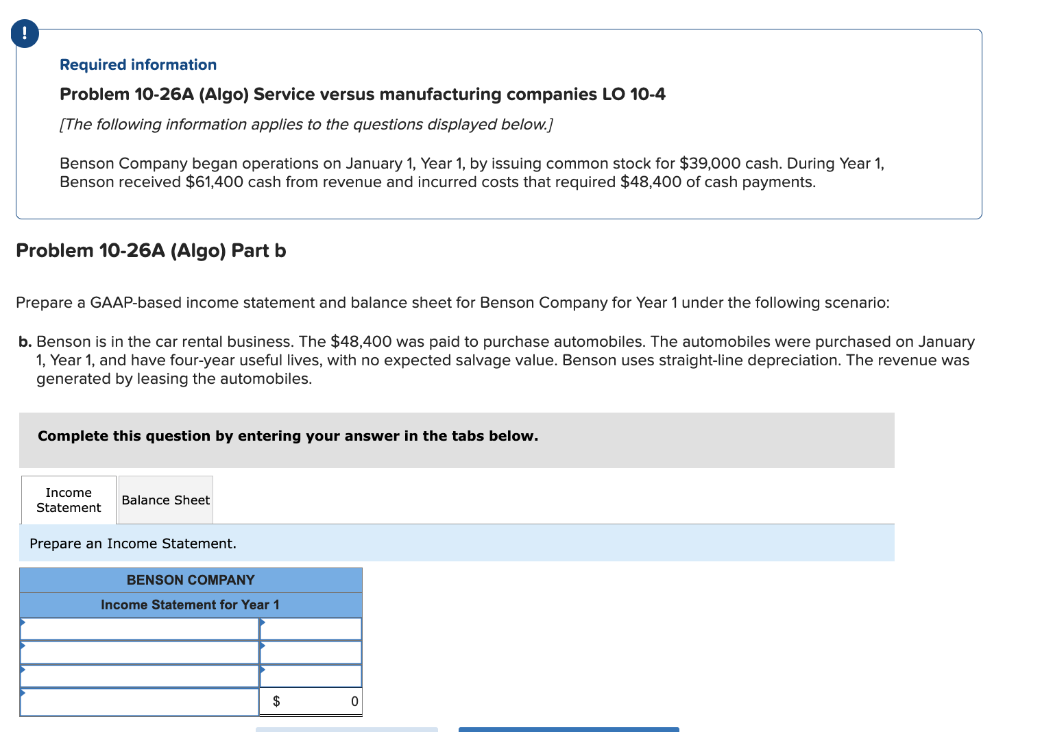 Solved Required information Problem 10-26A (Algo) Service | Chegg.com