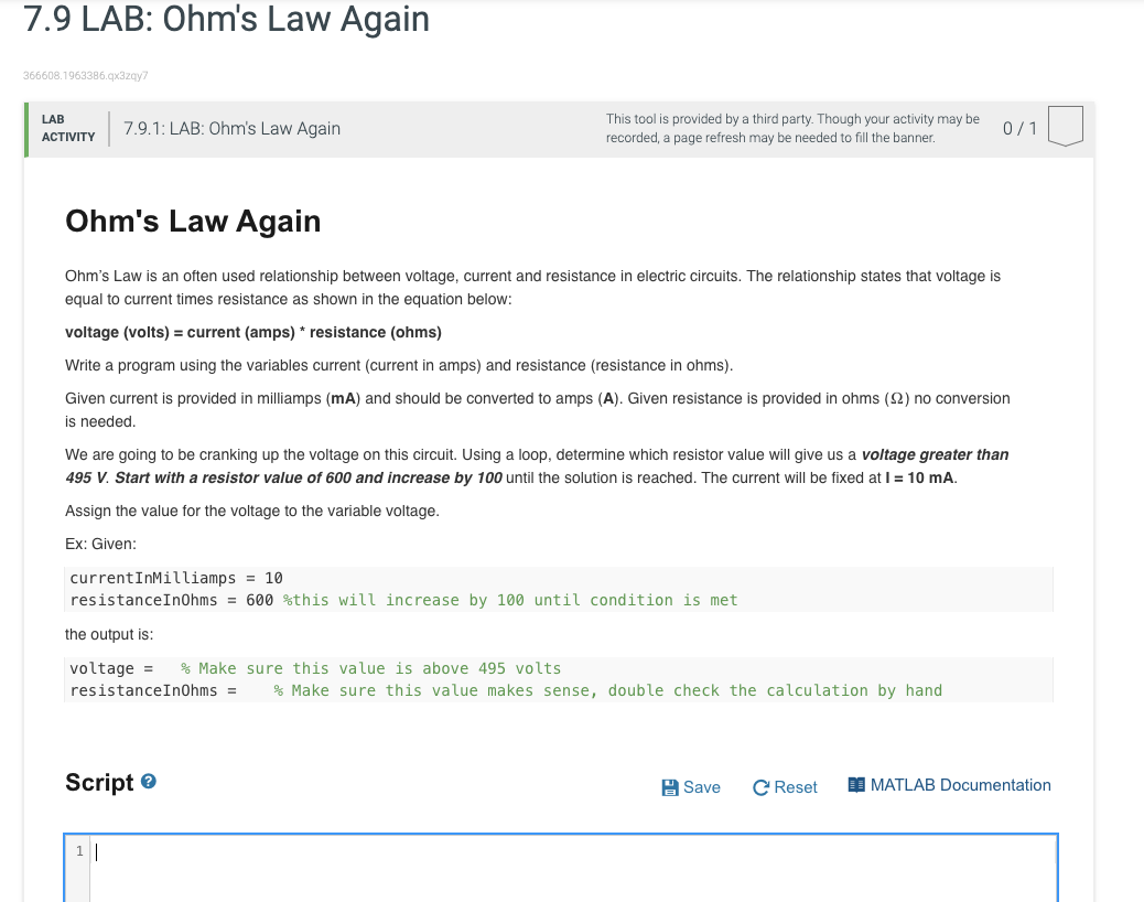 Solved 7.9 LAB: Ohm's Law Again 366608.1963386.qx3zqy7 LAB | Chegg.com