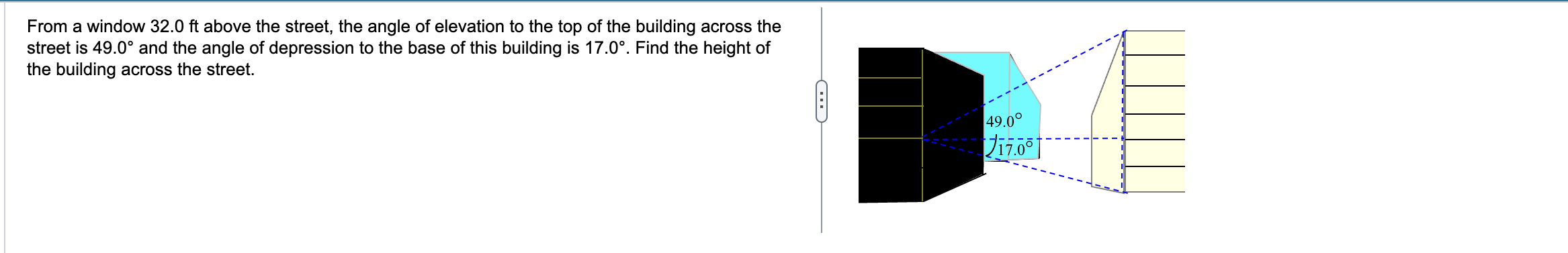Solved From a window 32.0ft above the street, the angle of | Chegg.com