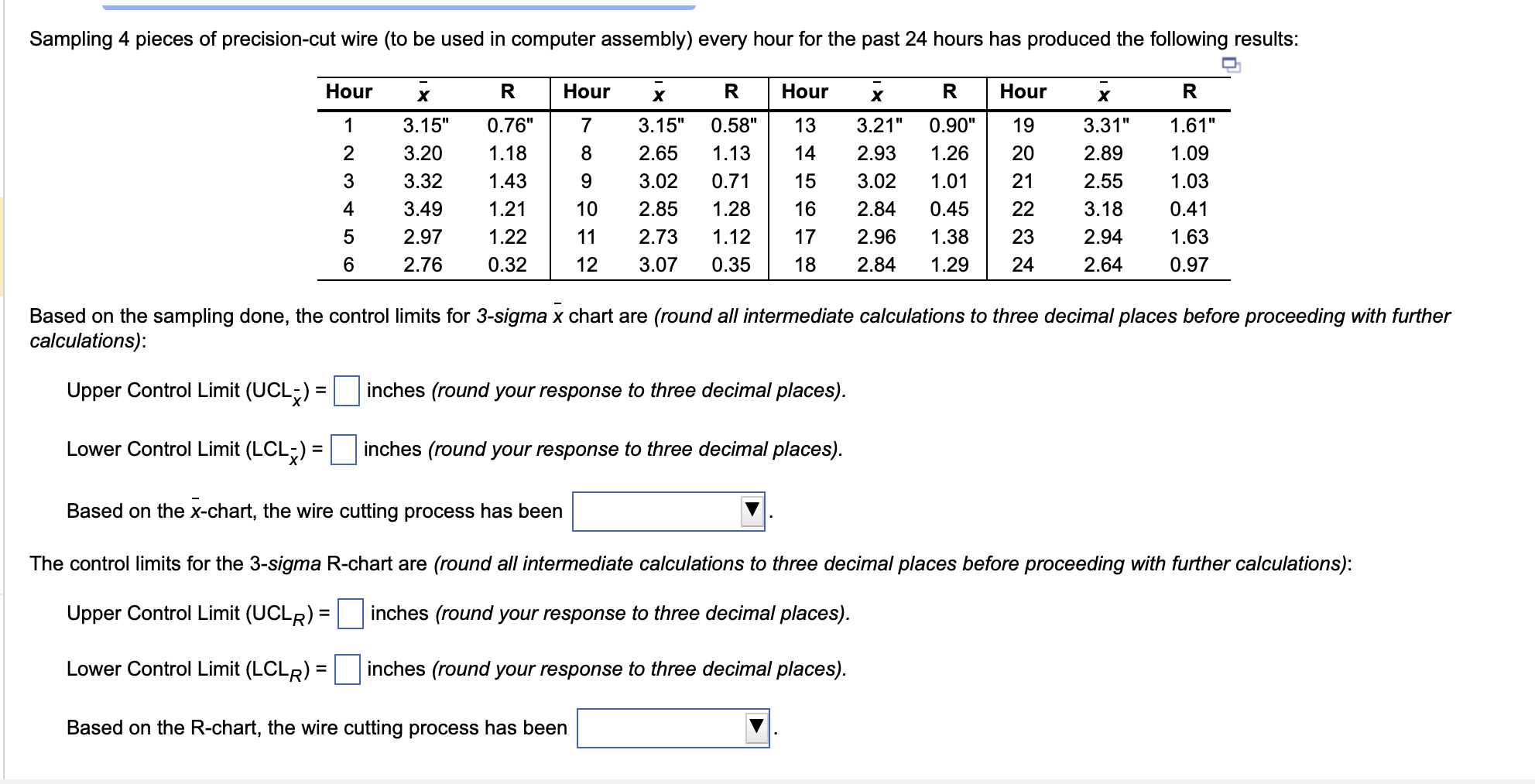 Solved Based on the sampling done, the control limits for | Chegg.com