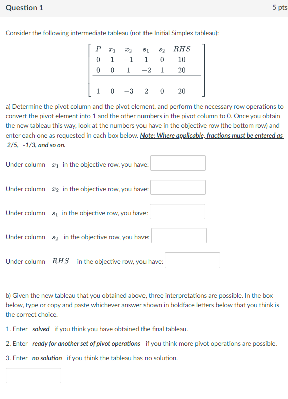 Solved Consider the following intermediate tableau (not the | Chegg.com