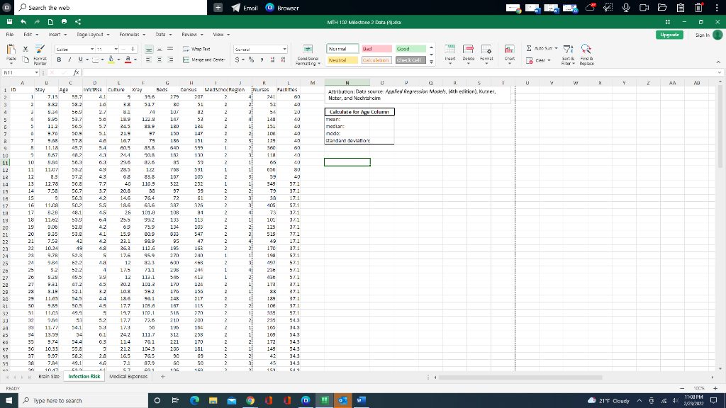 Solved Part Two: Infection Risk in Hospitals Excel Tasks: | Chegg.com