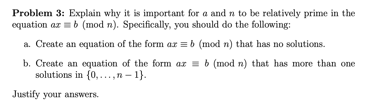 Solved Problem 3: Explain why it is important for a and n to | Chegg.com