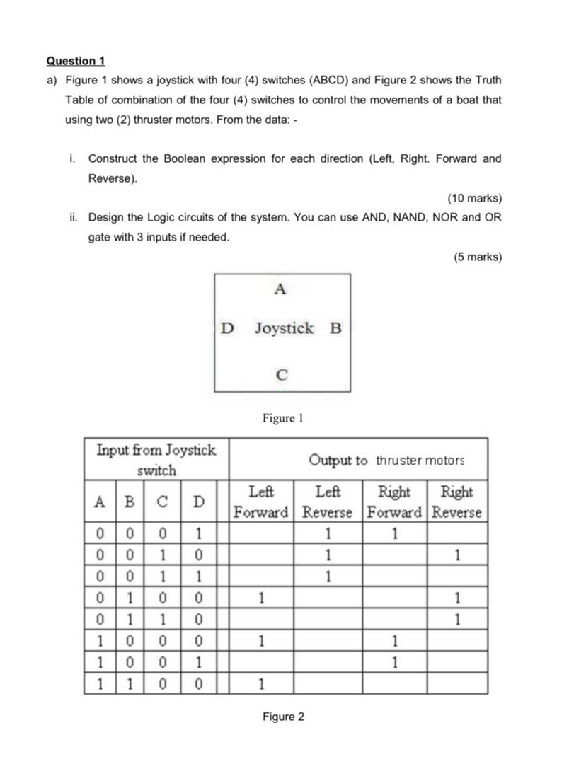 Solved Question 1 a) Figure 1 shows a joystick with four (4) | Chegg.com