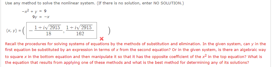 Solved Use any method to solve the nonlinear system. (If | Chegg.com